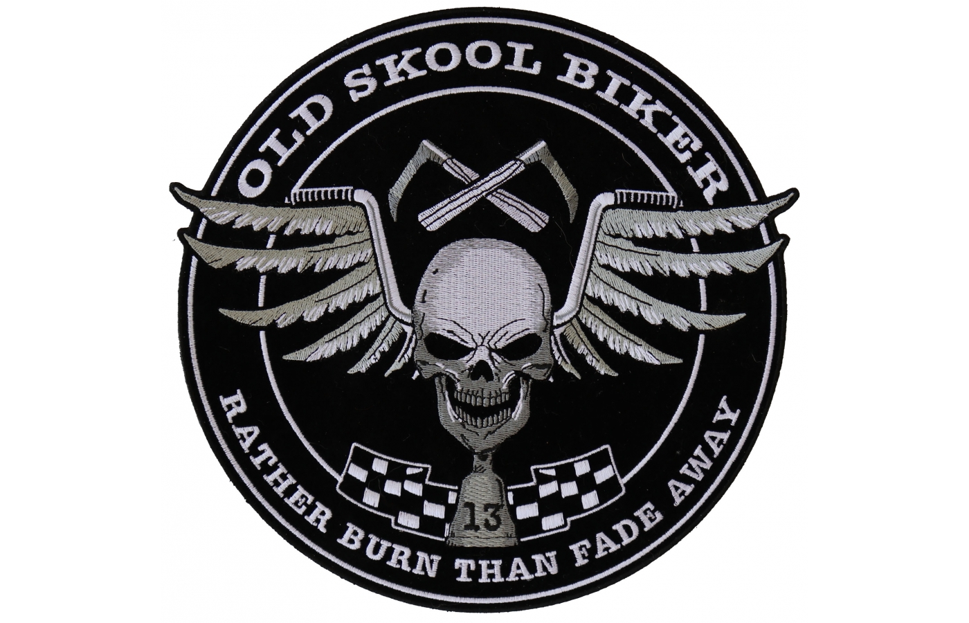 Large Old skool Biker Skull Patch for Back of Jackets by Ivamis Patches