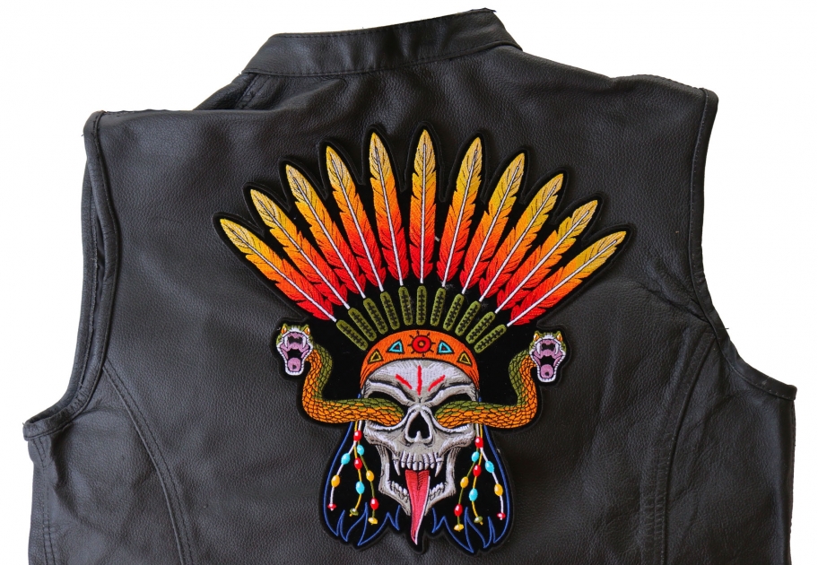 Wicked Skull Snakes Feathers Large Back Patch