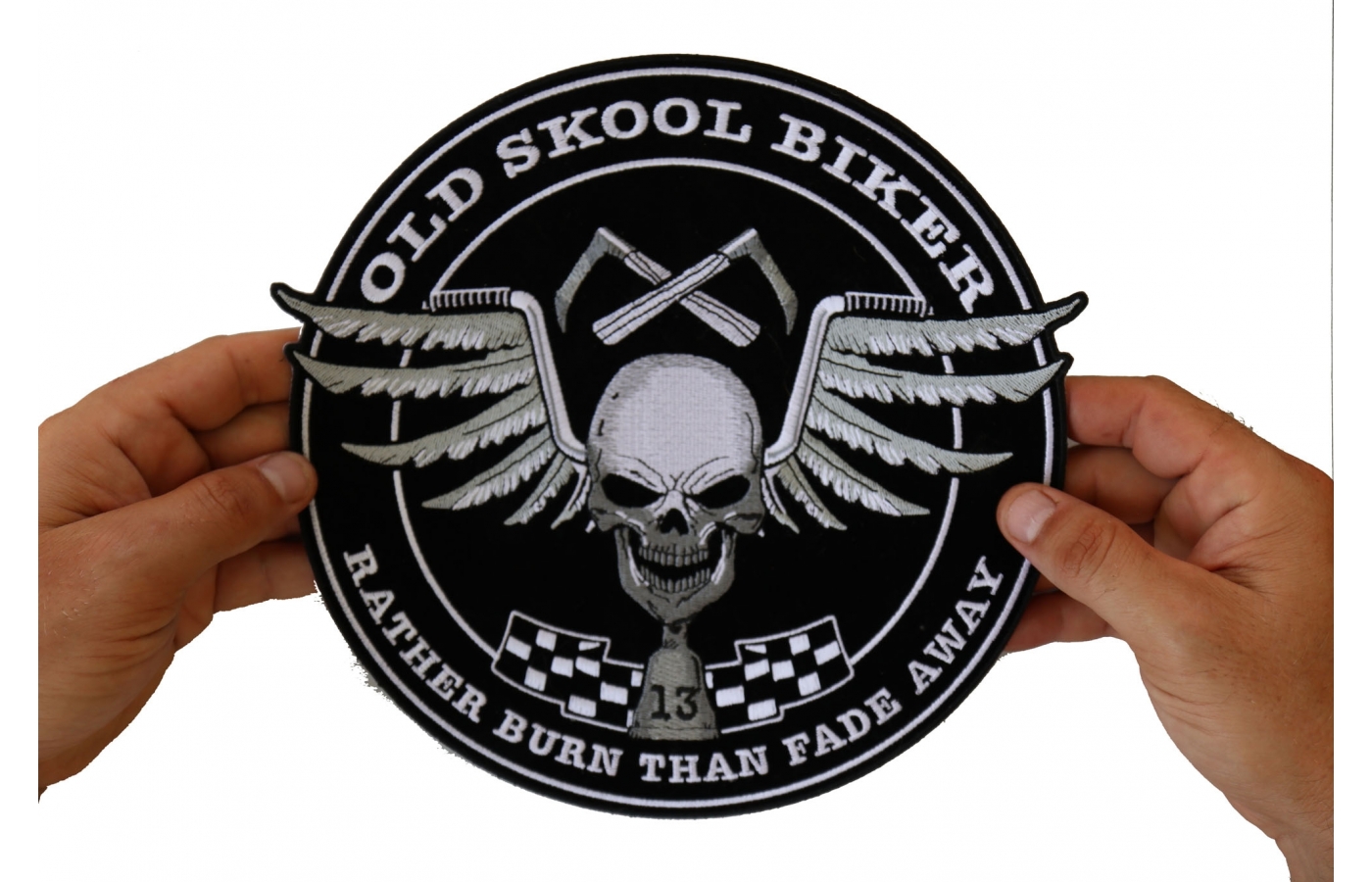 Large Old skool Biker Skull Patch for Back of Jackets by Ivamis Patches
