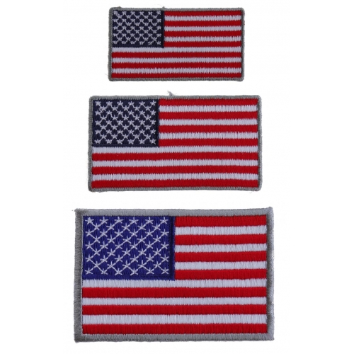 Small US Flag Patches Gray Borders 3 Embroidered American Flags ...