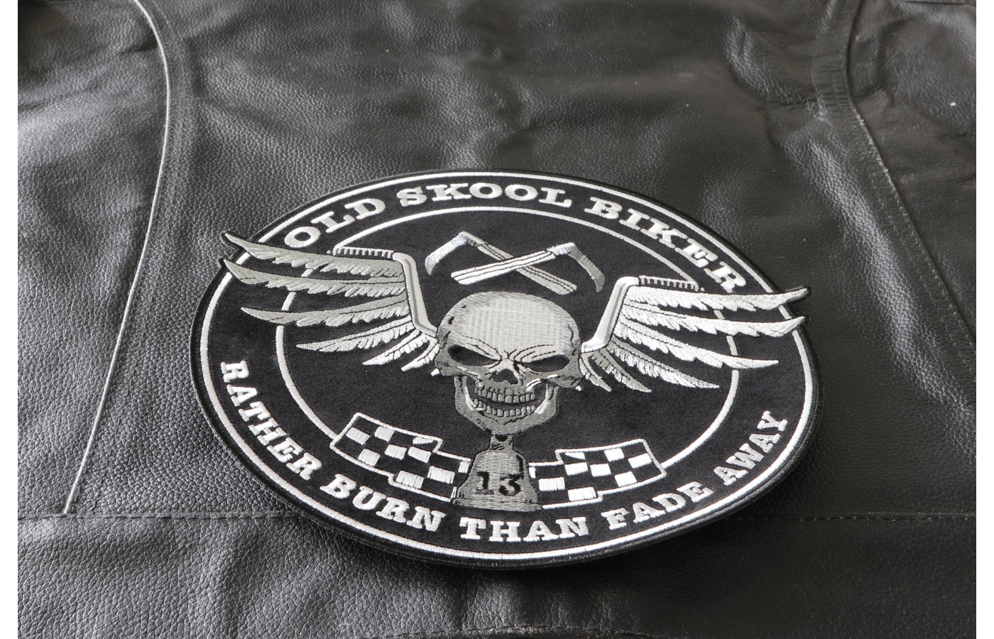 Large Old skool Biker Skull Patch for Back of Jackets by Ivamis Patches