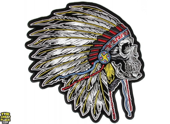 Indian Dress Head Skull Side Shot Large Back PATCH | Native American ...