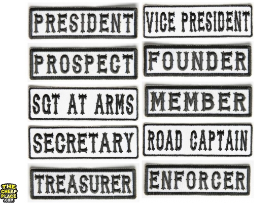 Black On White Motorcycle Club Rank PATCHES | Ranks Titles Nicknames ...