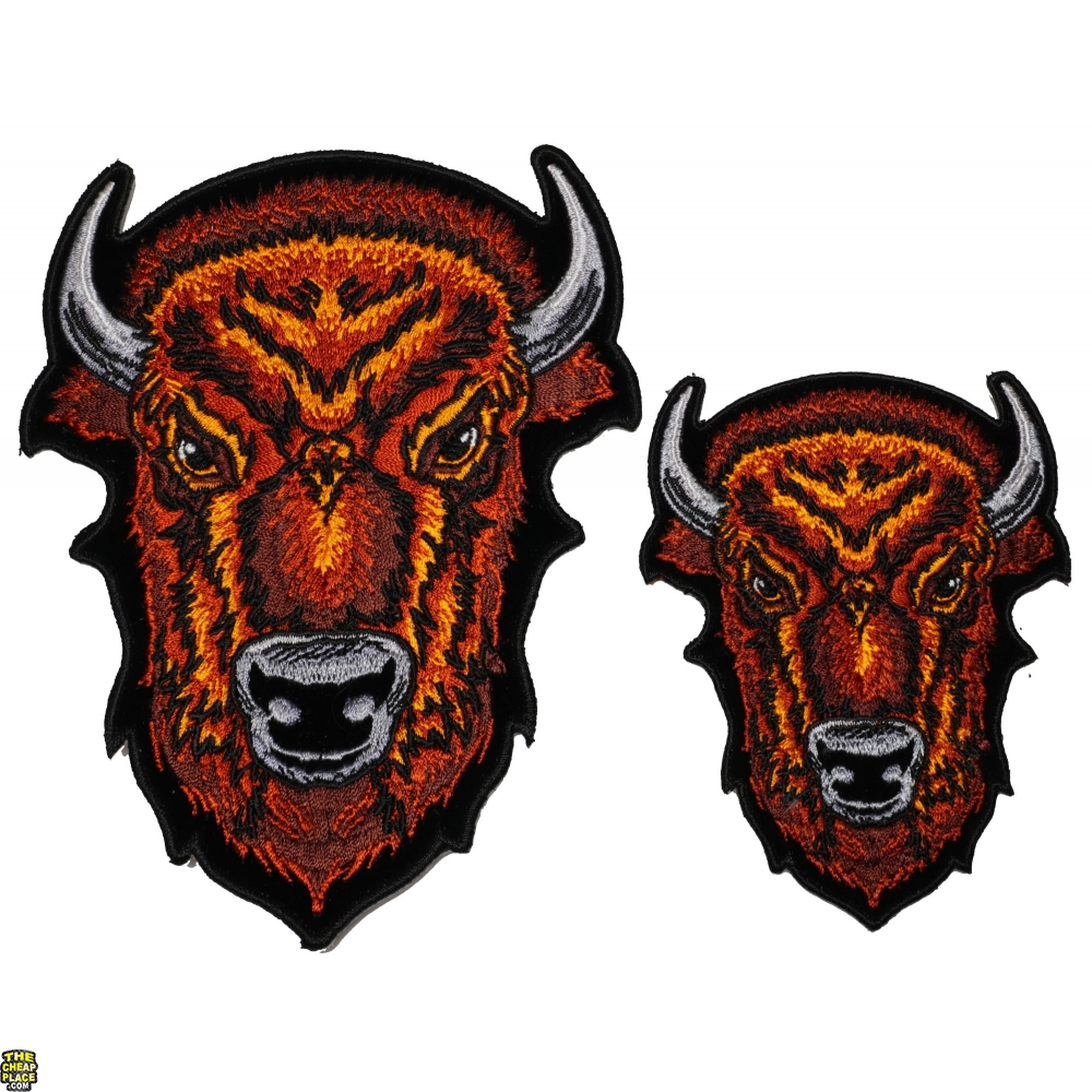 Brown Buffalo Head Small and Medium set of 2 Patches - TheCheapPlace