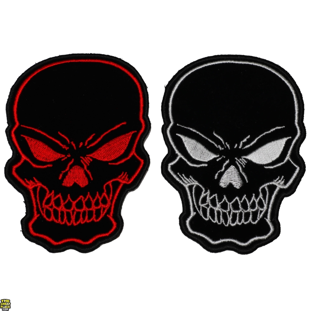 Red and White Embroidered Skulls set of 2 Patches - TheCheapPlace