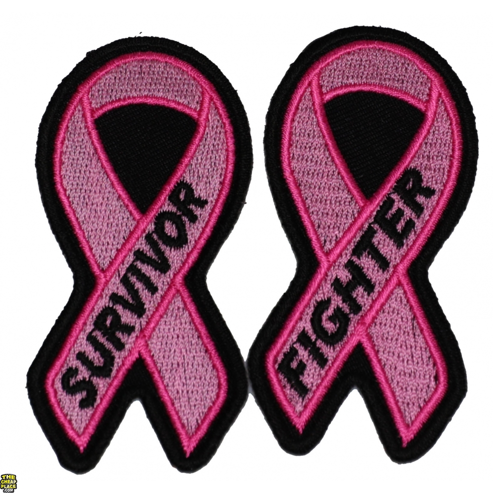 Set of 2 Fighter and Survivor Breast Cancer Pink Ribbon Patches ...
