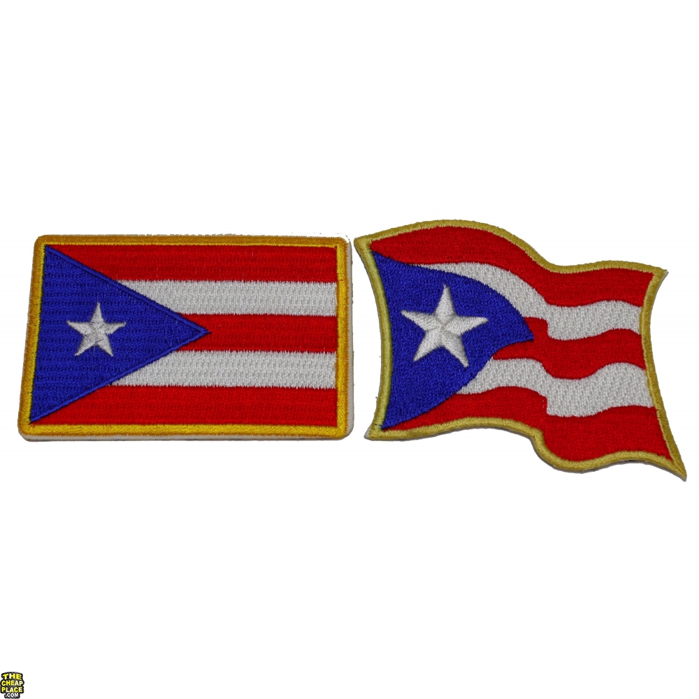 Set of 2 Puerto Rico Flag Patches Waving and Rectangular - TheCheapPlace