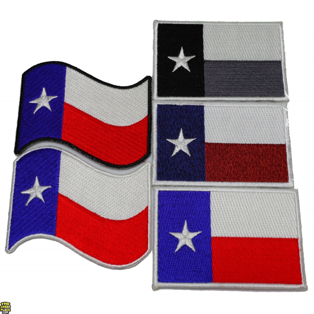 Set of 5 Texas Flag Patches Waving and Rectangular - TheCheapPlace