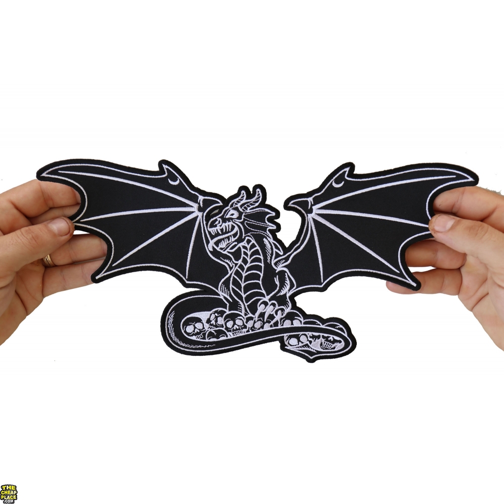 Black Dragon Skulls Embroidered Iron on Patch - TheCheapPlace