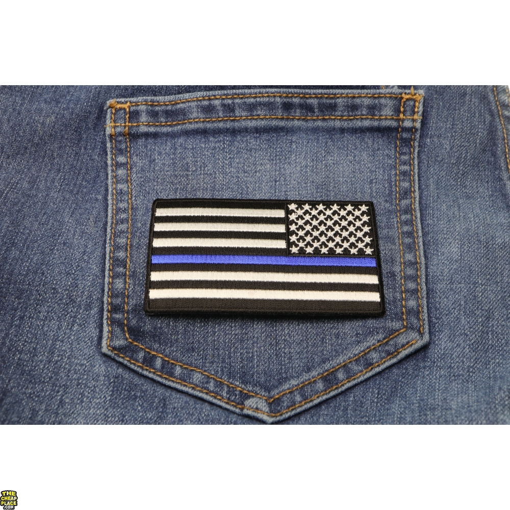 Thin Blue Line American Flag Reversed Patch | Police Patches -TheCheapPlace