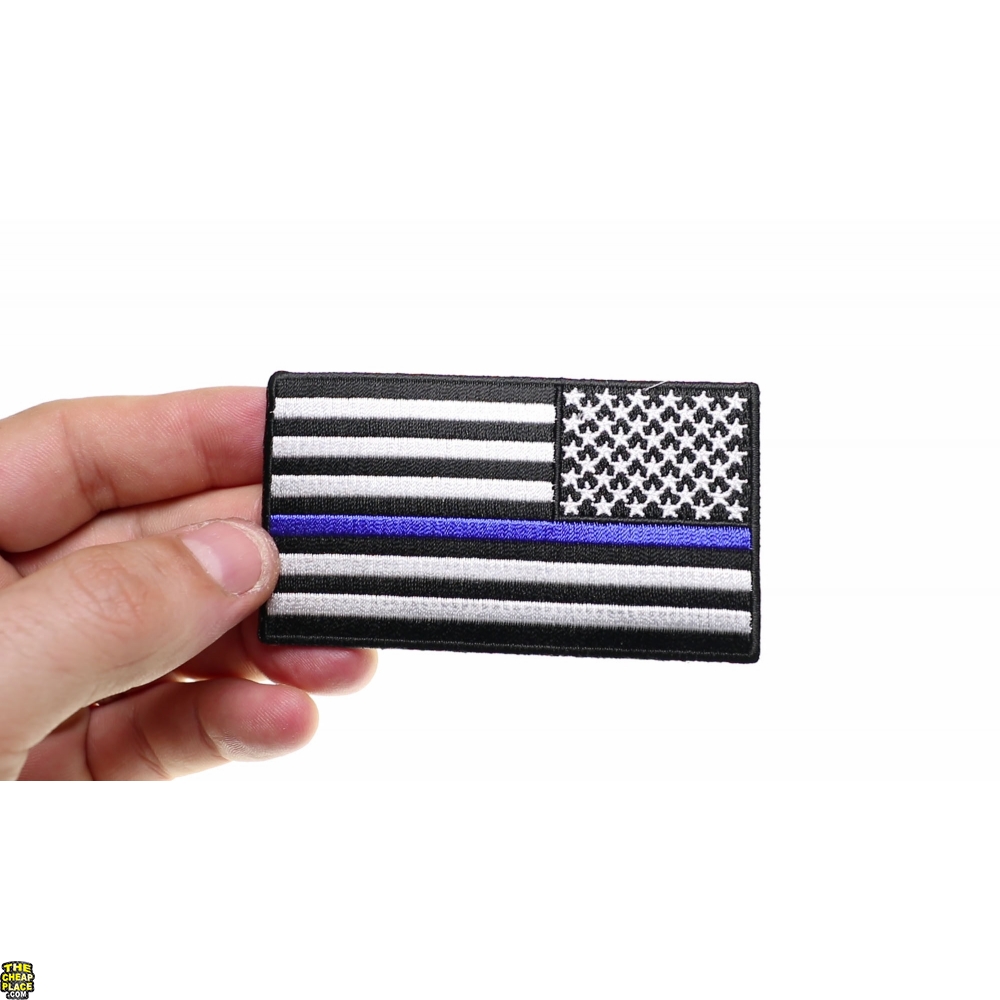 Thin Blue Line American Flag Reversed Patch | Police Patches -TheCheapPlace