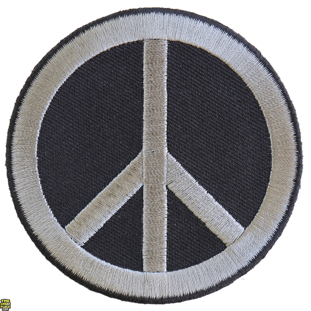 Peace Sign Patch Gray On Black | Peace Patches -TheCheapPlace