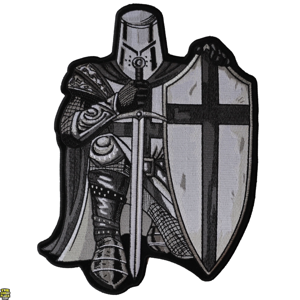 Crusader Kneeling Knight Black White Large Back Patch | Christian ...
