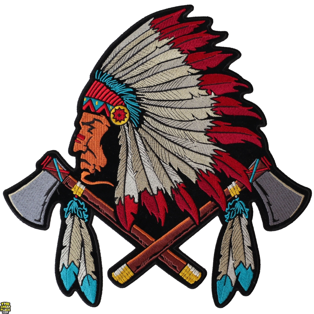 Indian Head Dress Axes and Feathers Large Back Patch | Native American ...