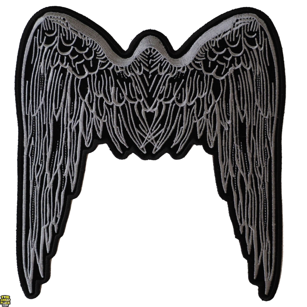Large Angel Wings Patch Grey | Embroidered Patches