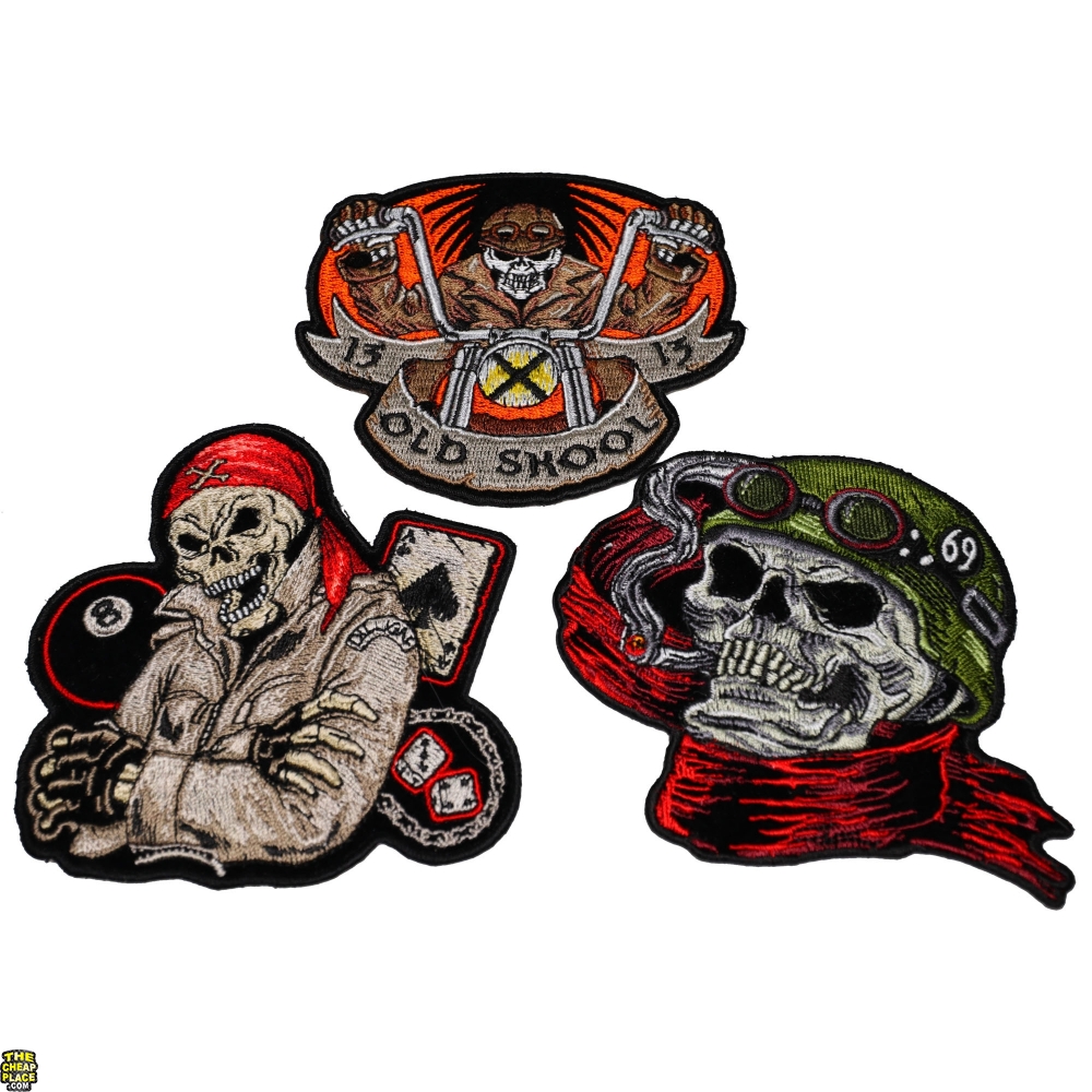 Set of 3 Biker Skull Patches - TheCheapPlace