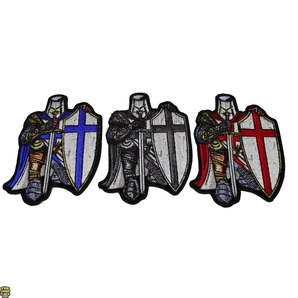 Set of 3 Kneeling Crusader Knight Patches in Blue Red and Gray ...
