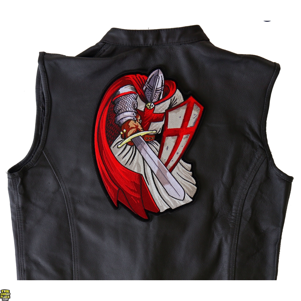 Red Cape Templar Knight Large Embroidered Iron on Patch - TheCheapPlace
