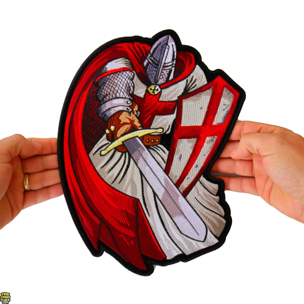 Red Cape Templar Knight Large Embroidered Iron on Patch - TheCheapPlace