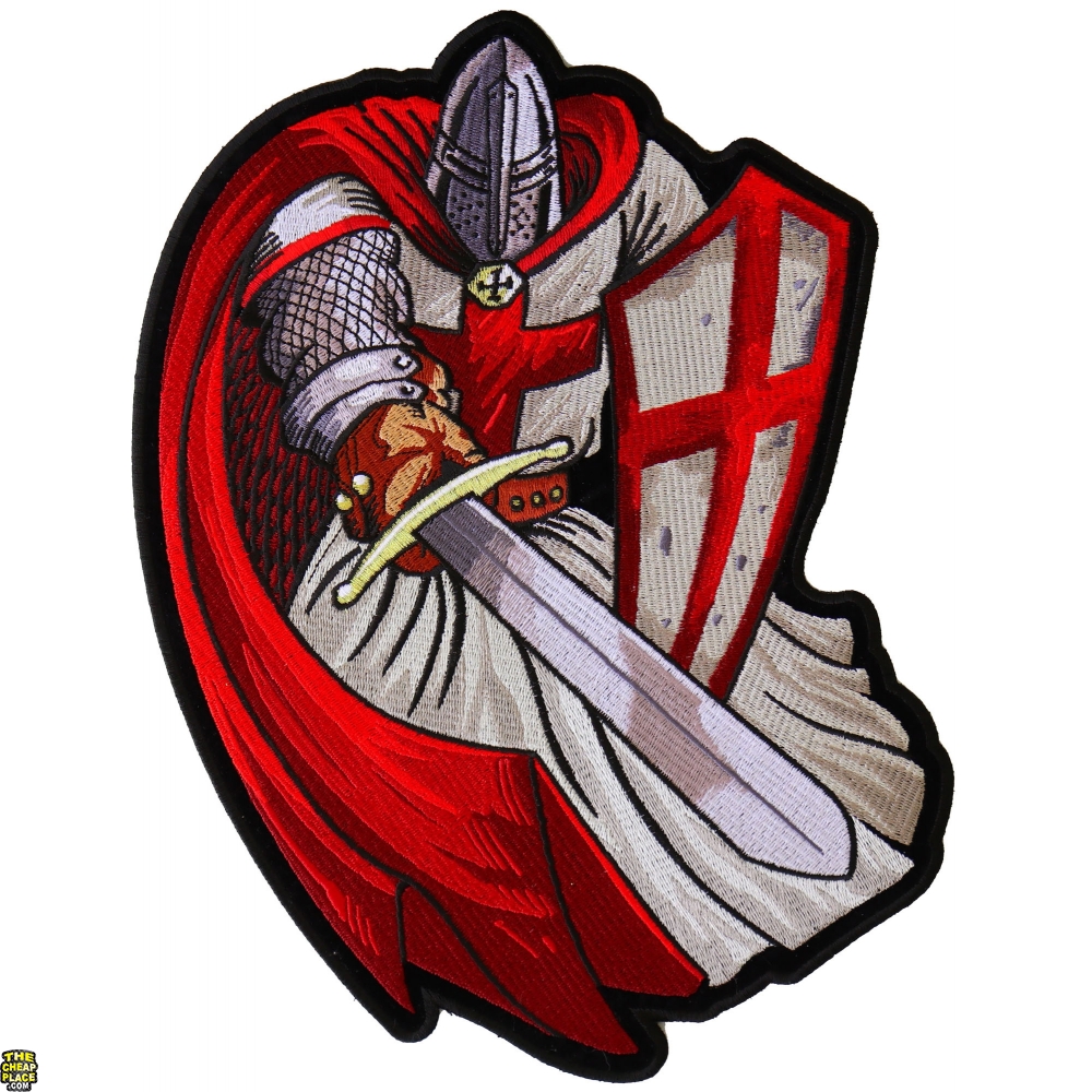 Red Cape Templar Knight Large Embroidered Iron on Patch - TheCheapPlace