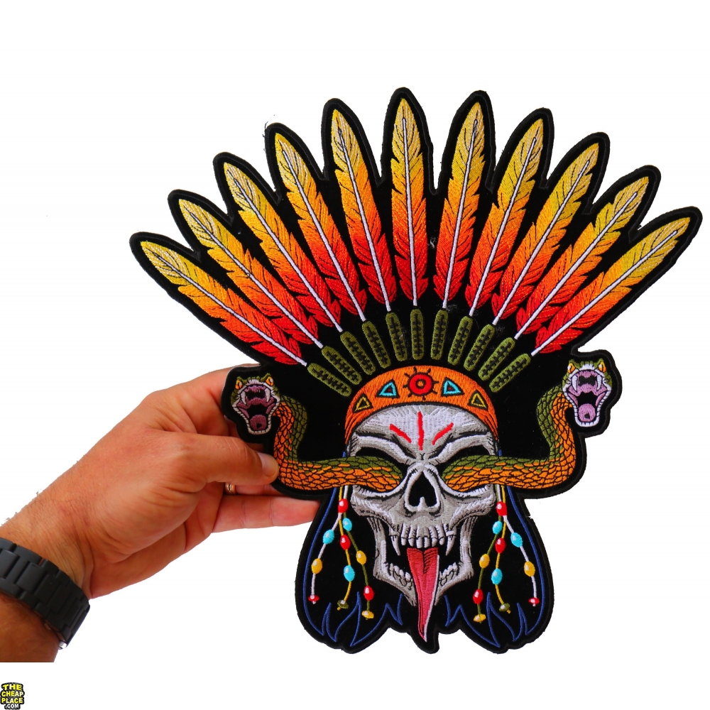 Wicked Skull Snakes Feathers Large Back Patch - TheCheapPlace