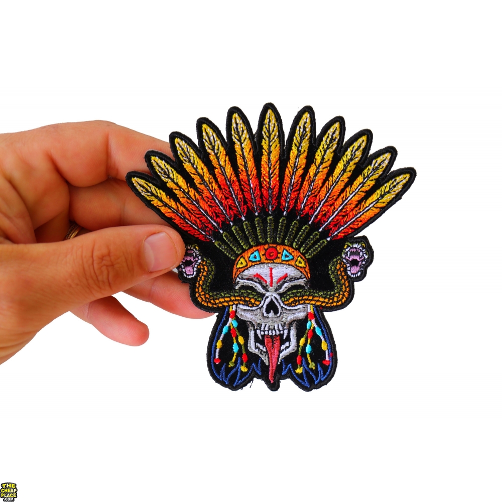 Wicked Snake Skull and Feathers Iron on Patch - TheCheapPlace