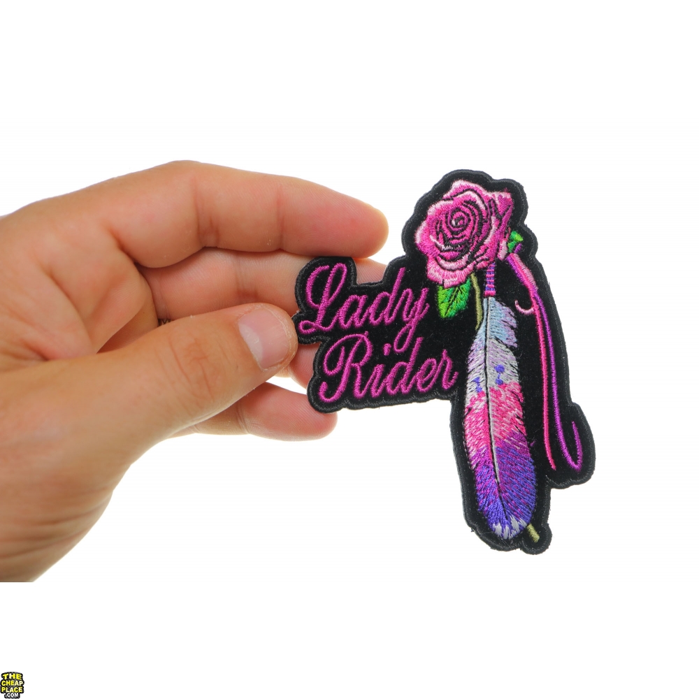 Lady Rider With Purple Rose and Feather Vertical Small Patch | Ladies ...