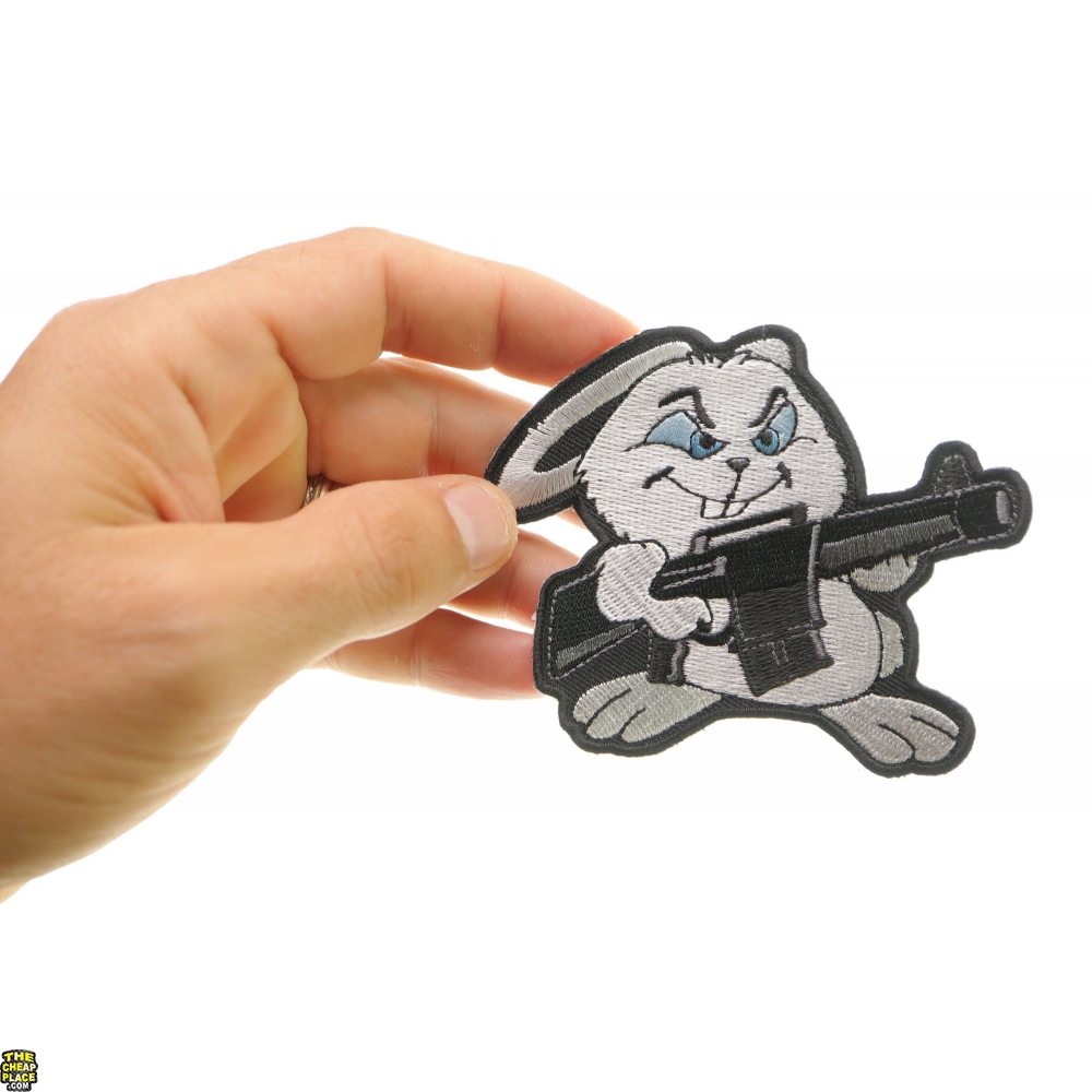 Machine Gun Bunny Rabbit Novelty Iron on Patch - TheCheapPlace