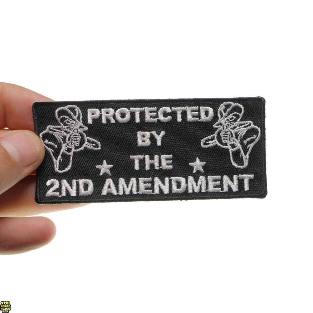 Rectangle Protected By 2nd Amendment Tommy Skull Patch Embroidered Patches