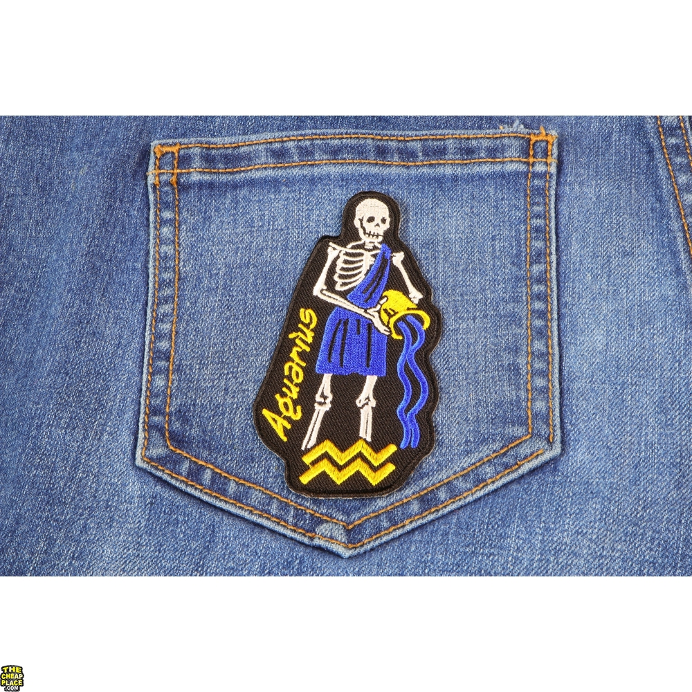 Aquarius Skull Zodiac Sign Patch | Zodiac Sign Patches -TheCheapPlace