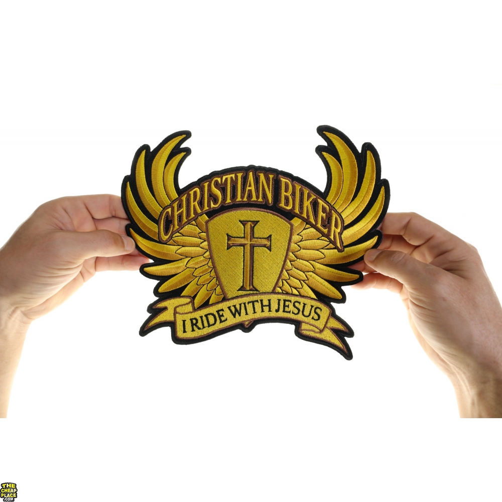 Christian Biker I Ride With Jesus Large Back Patch | Christian Patches ...