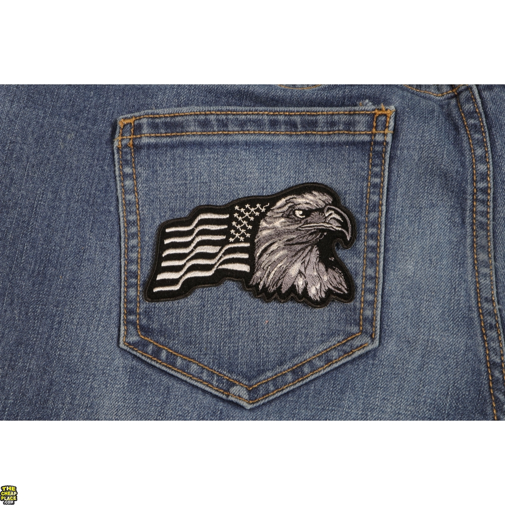 Silver Eagle US Flag Facing Right Patch | Patriotic Patches -TheCheapPlace