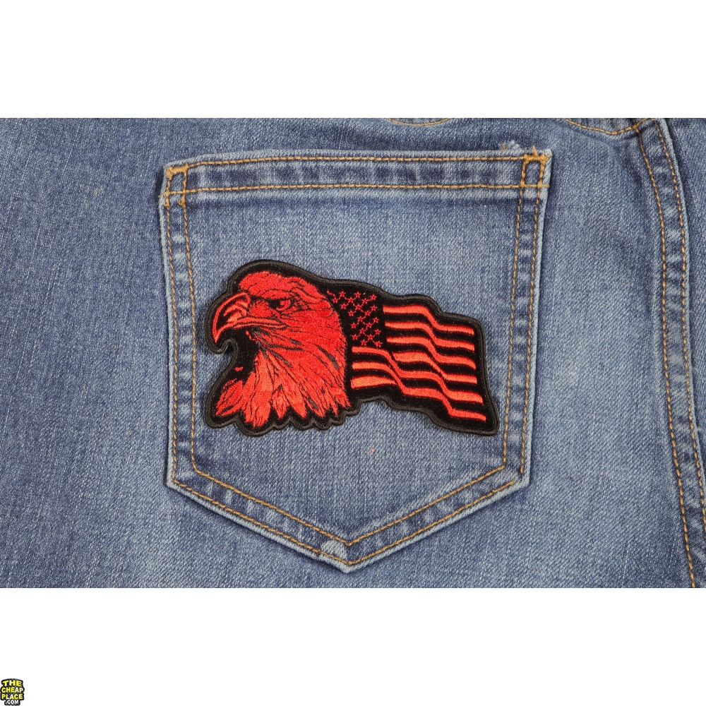 Eagle US Flag Facing Left Patch In Red | Patriotic Patches -TheCheapPlace