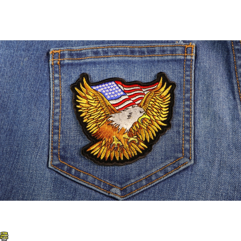 Gold Eagle Patch With US Flag Small | Patriotic Patches -TheCheapPlace