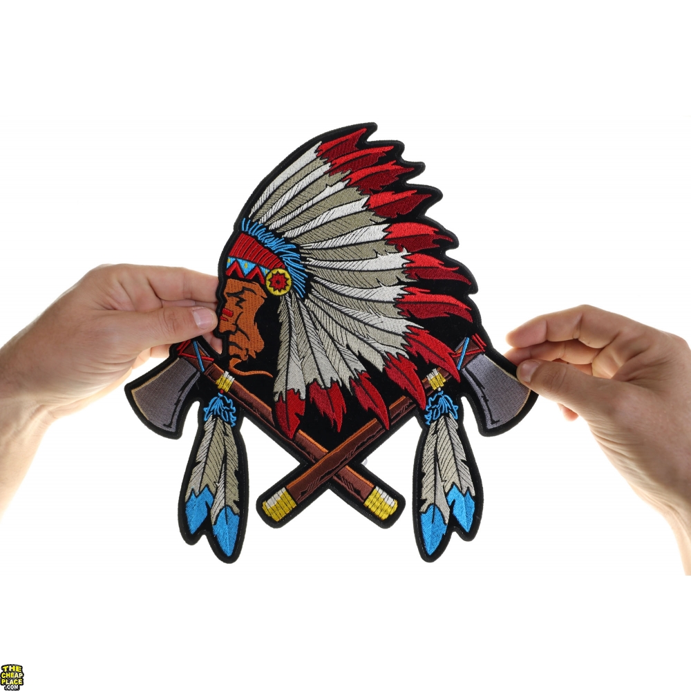 Indian Head Dress Axes and Feathers Large Back Patch | Native American ...
