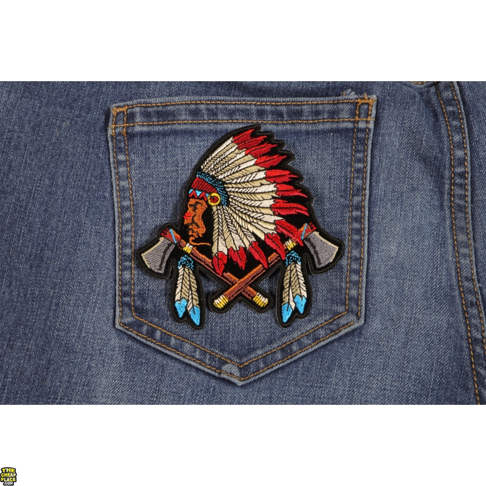 Small Indian Patch With Battle Axes and Feathers | Native American ...
