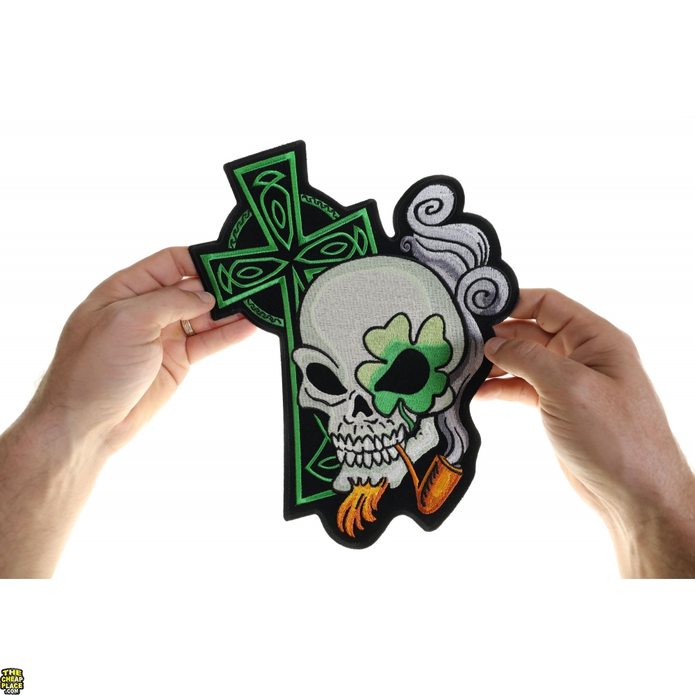 Irish Skull Cross Smoking Pipe Large Back Patch | Irish Pride Patches ...