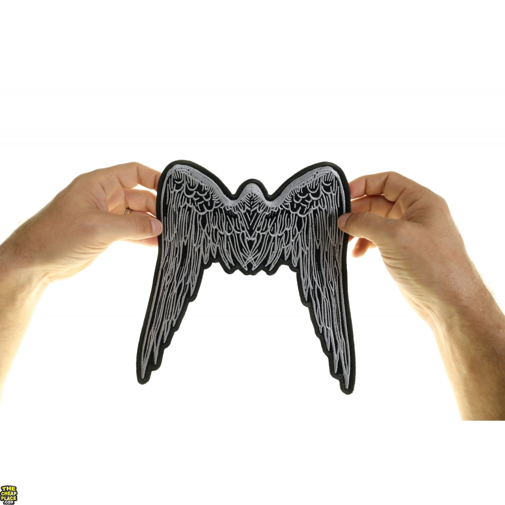 Large Angel Wings Patch Grey | Embroidered Patches