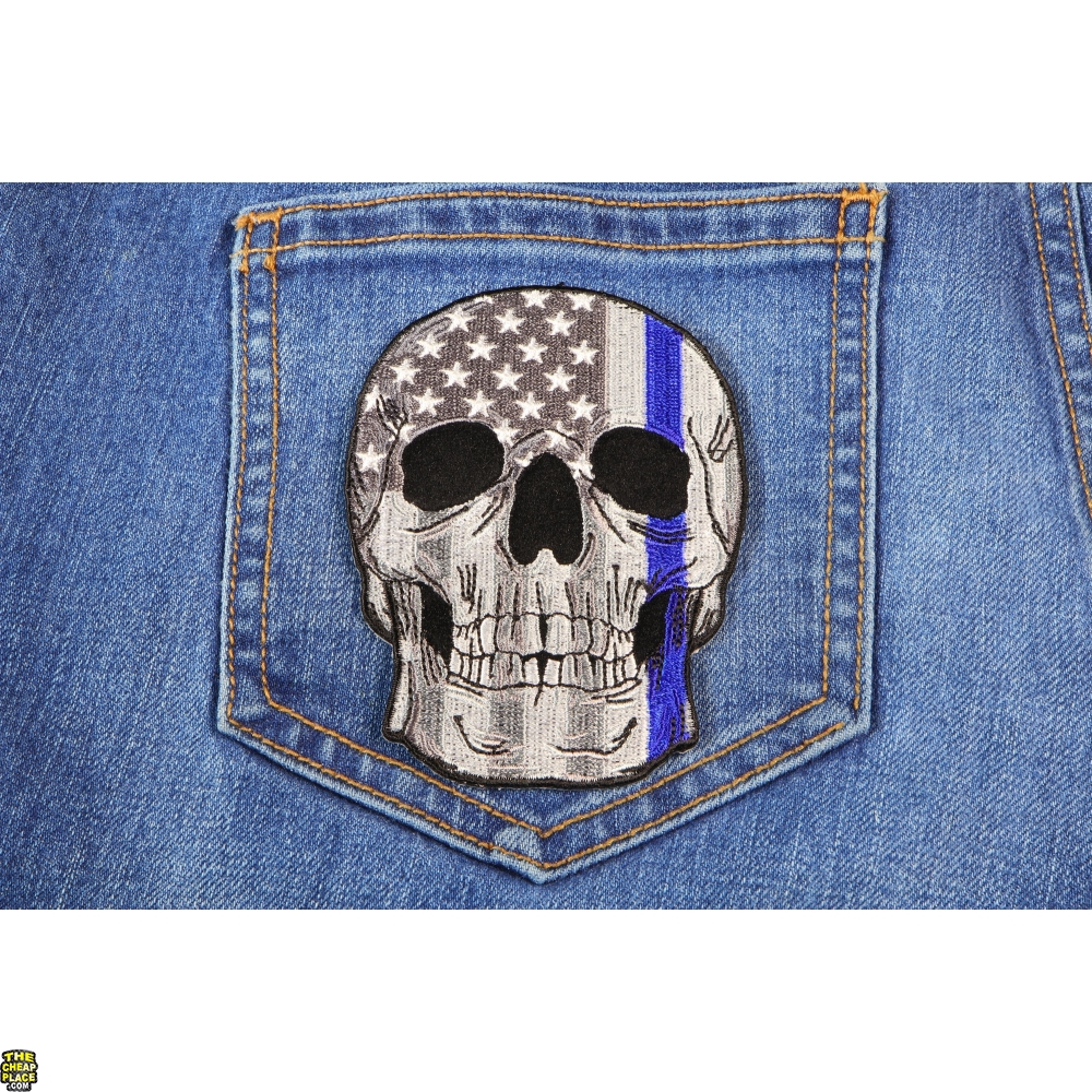 Police Skull Blue line US Flag Patch - TheCheapPlace