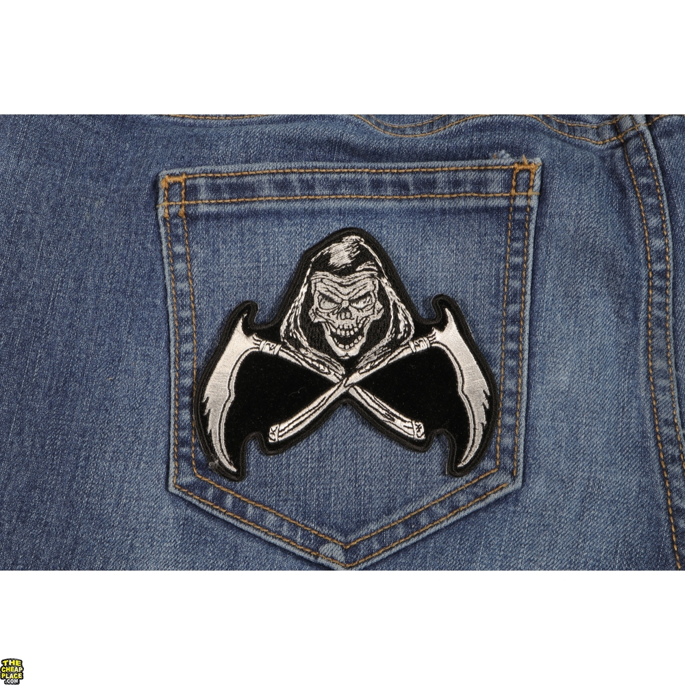 Reaper Skull Scythe Iron on Patch - TheCheapPlace