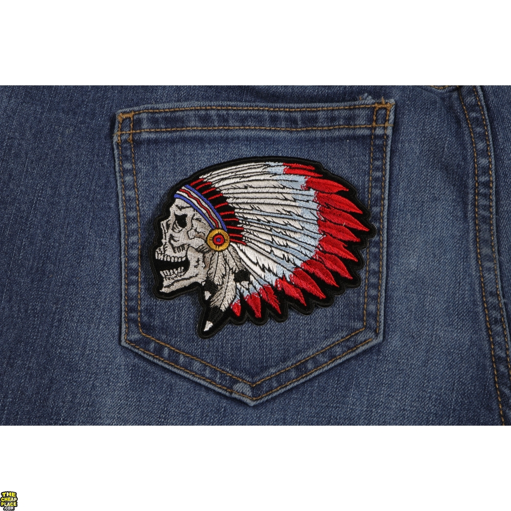 Screaming Indian Skull With Head Dress Small Patch | Native American ...