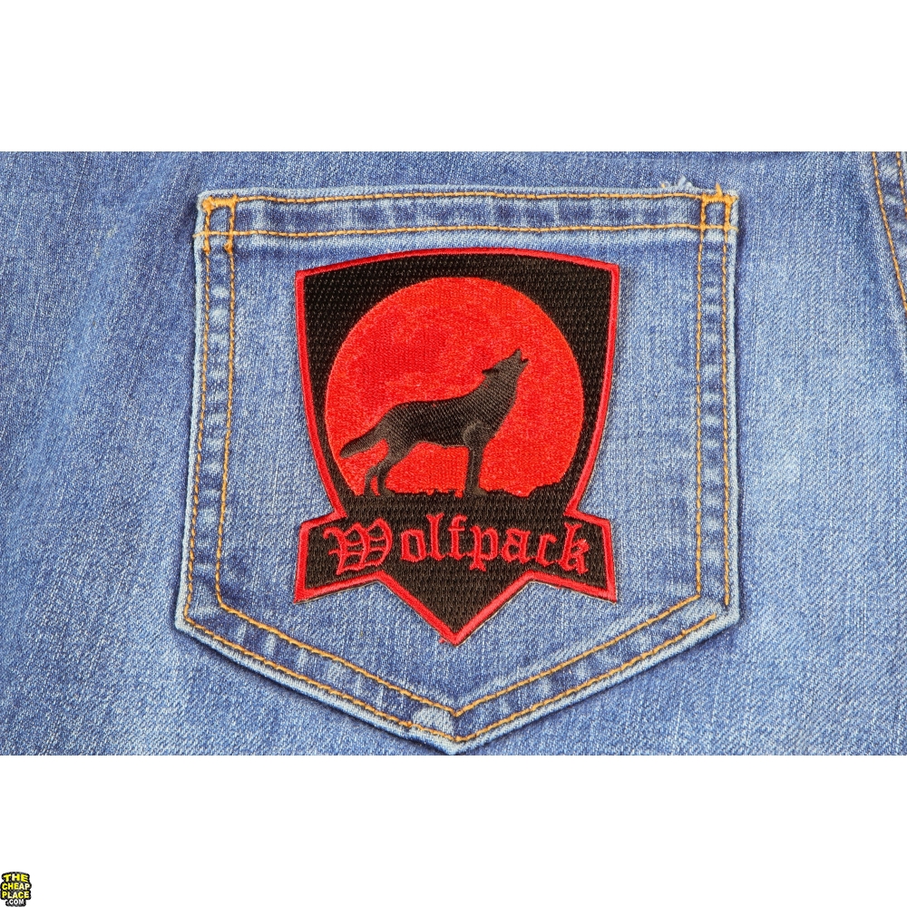Wolfpack Patch In Red With Howling Moon | Wolf Patches -TheCheapPlace