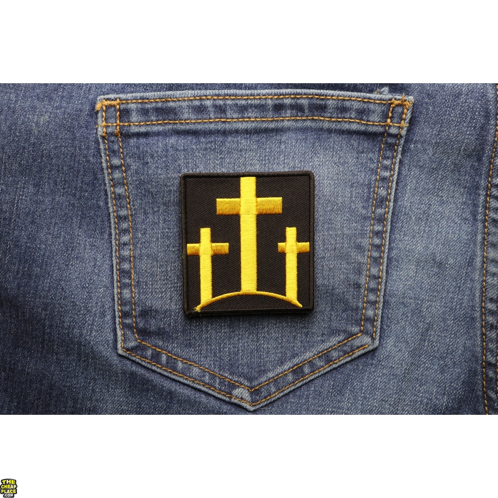 Black and Yellow Three Crosses Patch | Christian Patches -TheCheapPlace