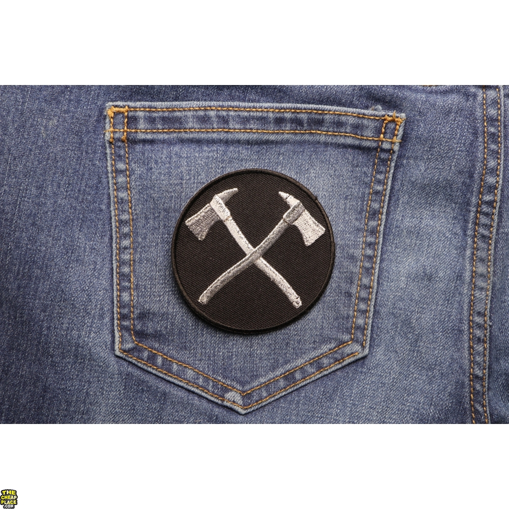 Crossed Firefighter Axes In Silver Patch | Fire Fighter Patches ...