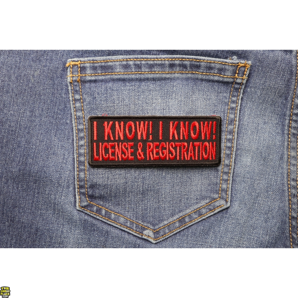I Know License and Registration Patch In Red | Biker Patches -TheCheapPlace