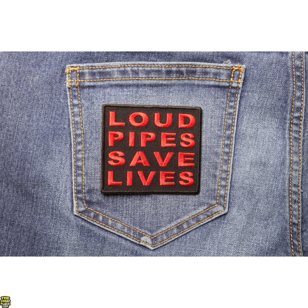 Loud Pipes Save Lives Patch In Red | Biker Patches -TheCheapPlace