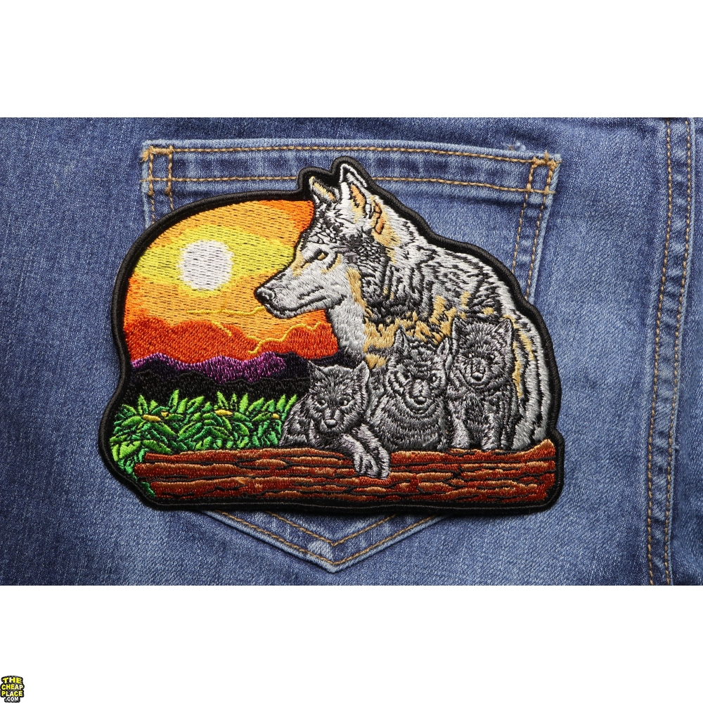 Wolf And Cubs Medium 6 Inch Patch | Embroidered Patches