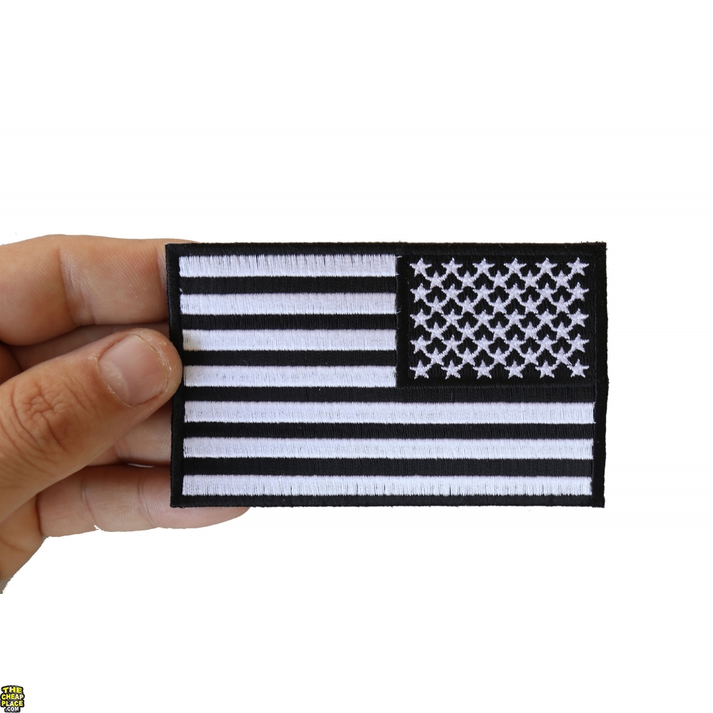 Reversed US Flag Black White Patch 4 Inch | American Flag Patches -TheCheapPlace