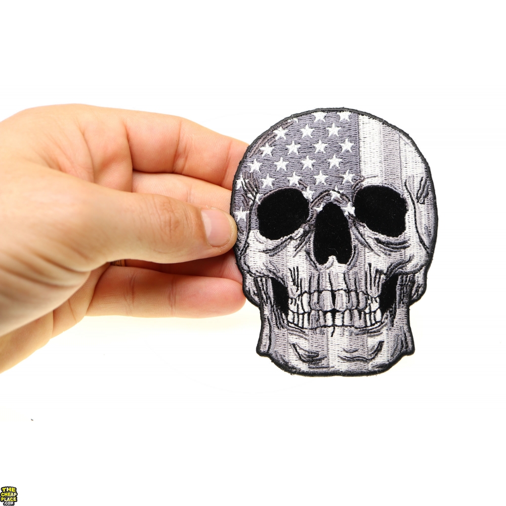 Gray USA Flag Skull Patch Small - TheCheapPlace