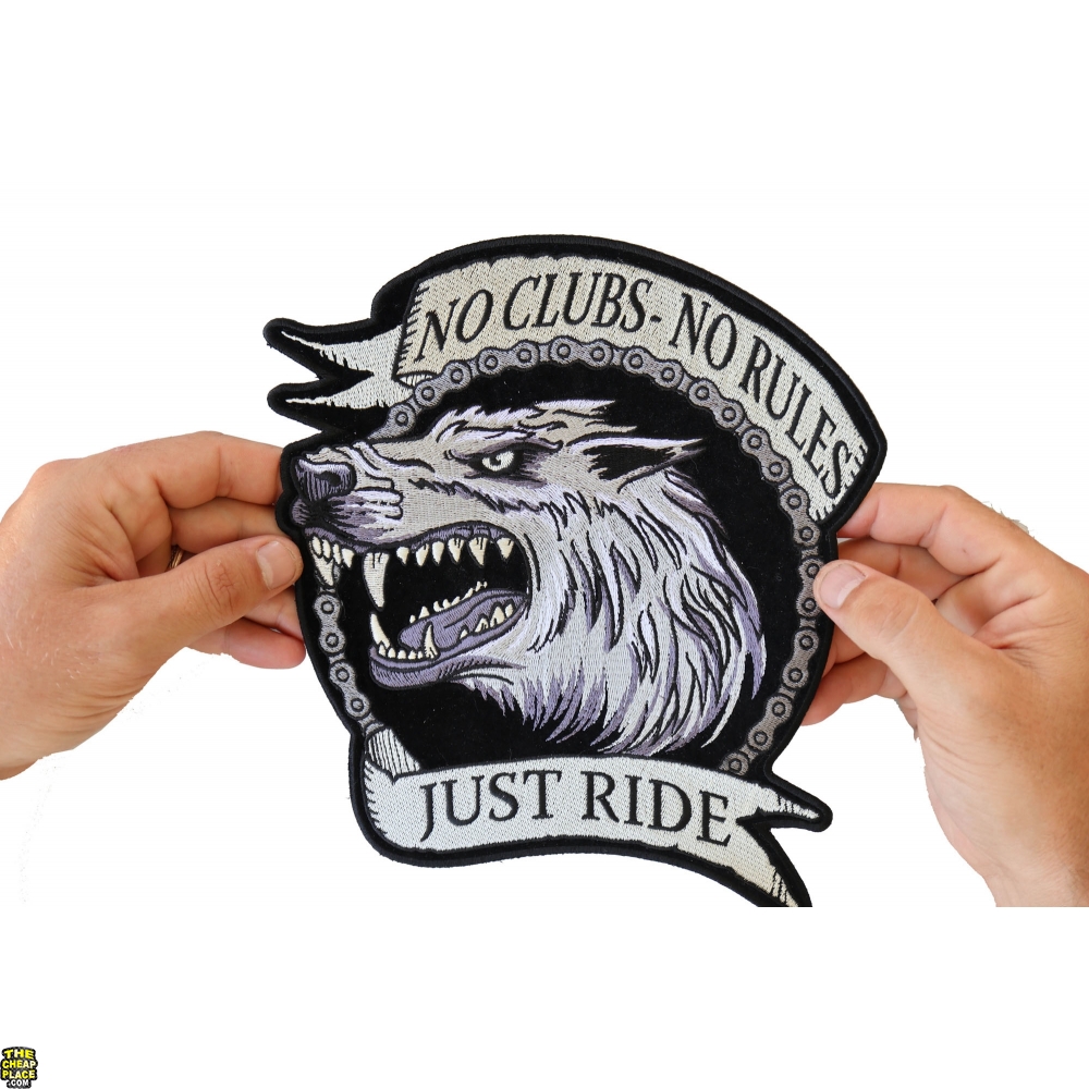 No Clubs No Rules Just Ride Wolf Embroidered Iron on Biker Back Patch ...